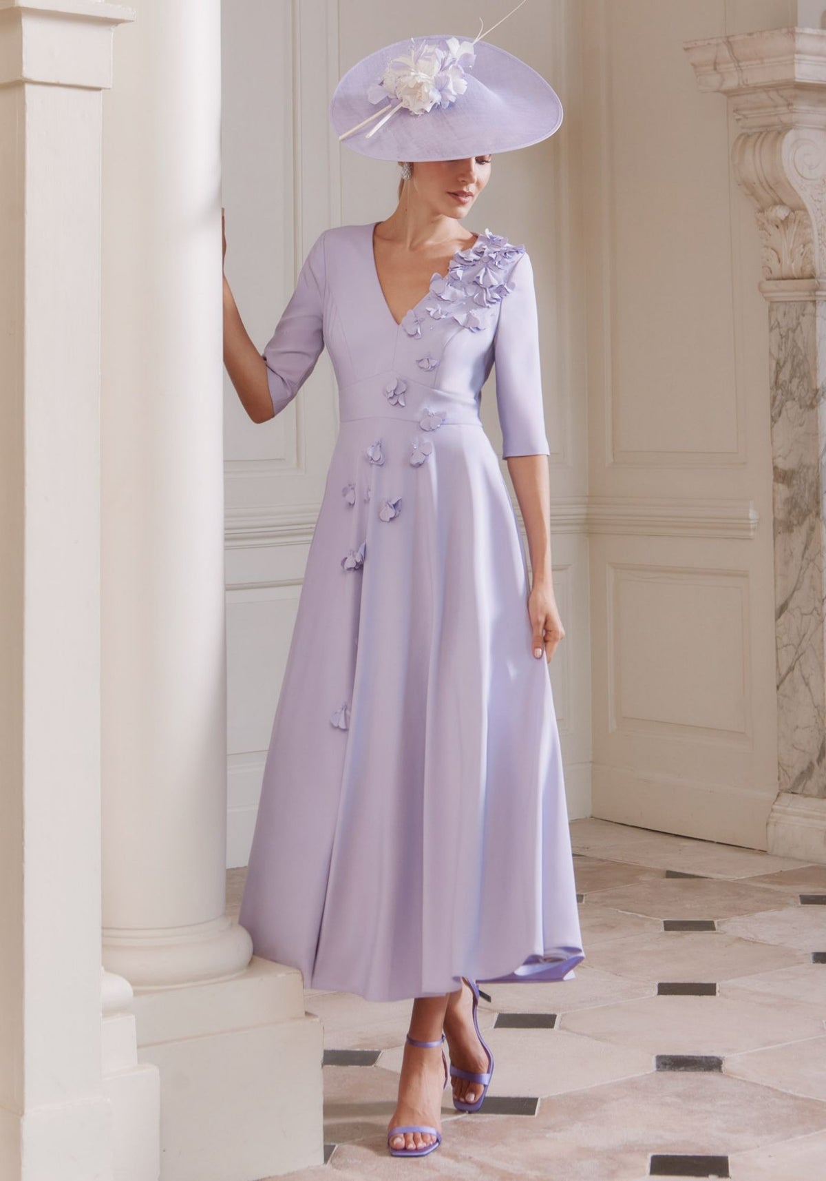 29320 V-Neck Crepe A-Line Dress with 3D Floral Cutwork | Mother of the ...